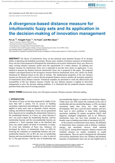 Pdf A Divergence Based Distance Measure For Intuitionistic Fuzzy Sets And Its Application In