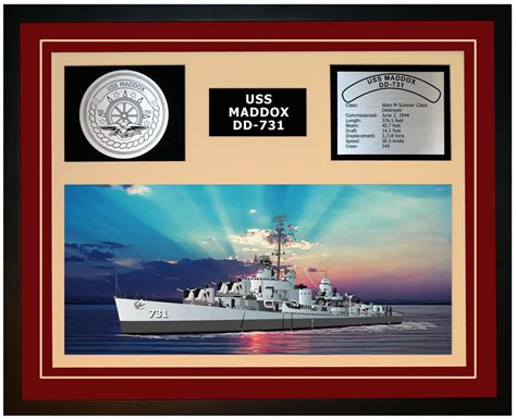 Uss Maddox Dd 731 Framed Navy Ship Display Burgundy Navy Emporium