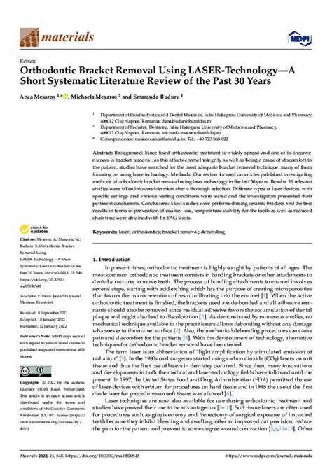 Pdf Orthodontic Bracket Removal Using Laser Technology—a Short Systematic Literature Review Of