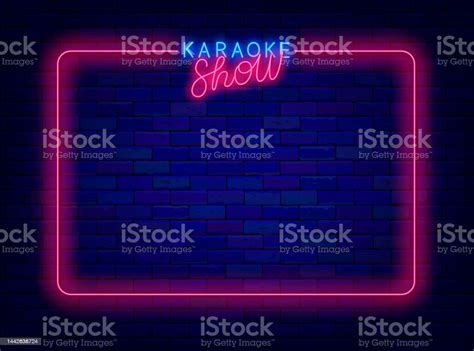 가라오케 쇼 네온 광고 템플릿입니다 음악 바와 탤런트 콘서트 반짝이는 핑크 프레임 벡터 스톡 일러스트 Dj에 대한 스톡 벡터 아트 및 기타 이미지 Istock