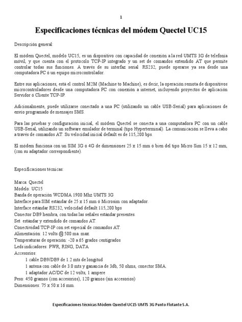 Especificaciones Tecnicas Del Modem Quectel Uc15 Pdf 3 G Módem