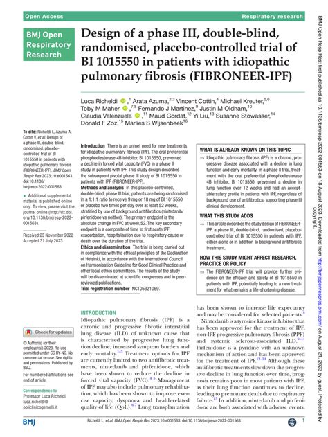 Pdf Design Of A Phase Iii Double Blind Randomised Placebo Controlled Trial Of Bi 1015550 In