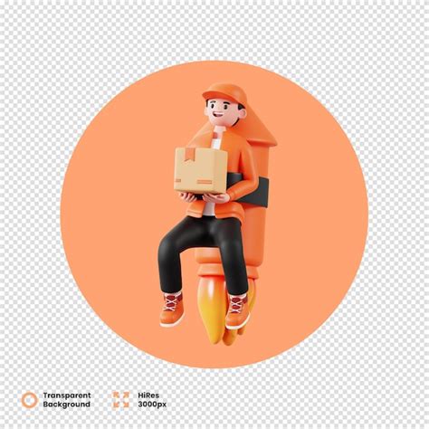 Premium Psd Delivery Man On Rocket Transporting A Parcel In 3d