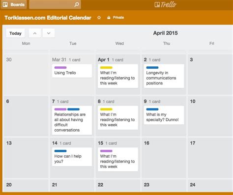 Trello Content Calendar Template