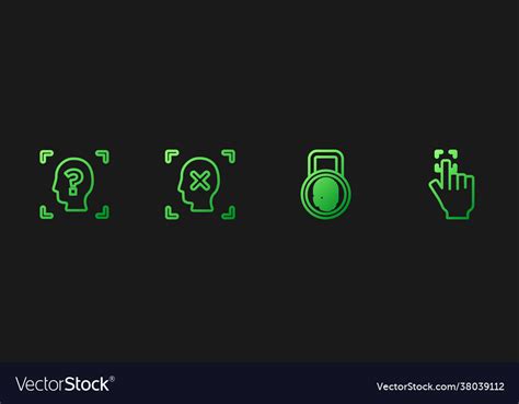 Set Line Fingerprint With Lock Face Recognition Vector Image