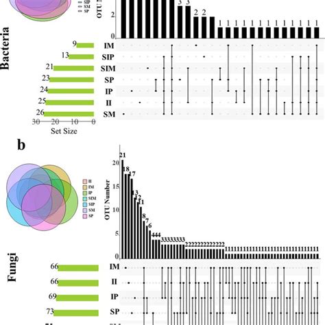 Upset Diagram Of The Distribution Of Otus In The Microbial Community A