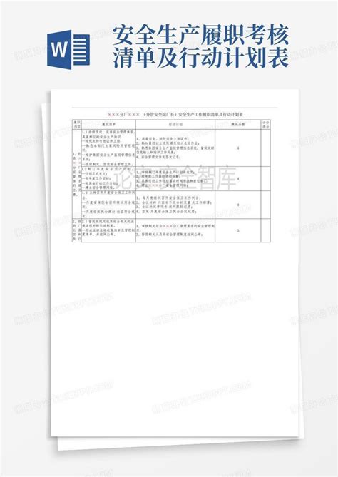 安全生产履职考核清单及行动计划表Word模板下载 编号loovdodz 熊猫办公