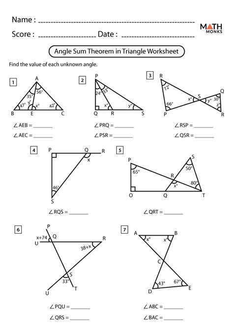 Triangle Sum Theorem Worksheets Math Monks