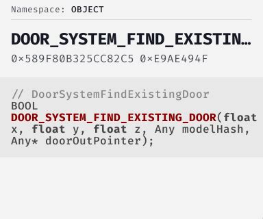 DoorSystemFindExistingDoor FiveM Natives Cfx Re Docs