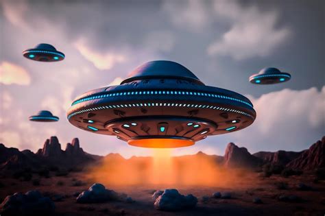 Ovi 3d En El Cielo Imagen Realista Platillos Voladores Foto Premium
