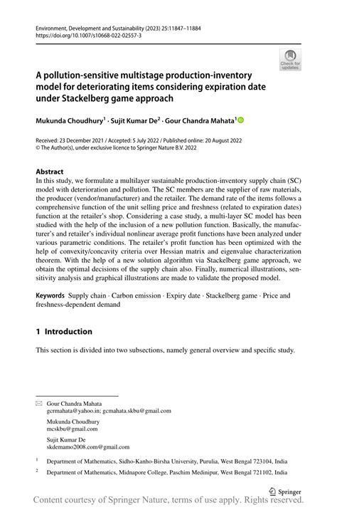 A Pollution‑sensitive Multistage Production‑inventory Model For Deteriorating Items Considering