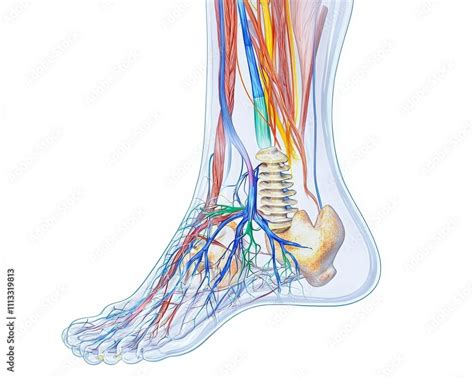 Medical Illustration Of The Human Foot Showing The Bones Muscles And