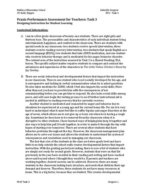 Ppat Task 3 Final Pdf Reading Process English As A Second Or Foreign Language