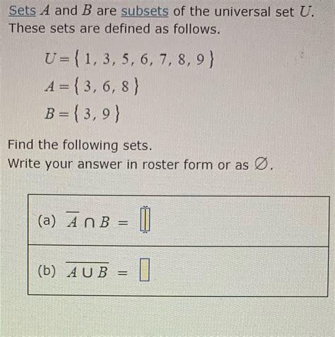 Solved Sets A And B Are Subsets Of The Universal Set U These Sets Are Course Hero