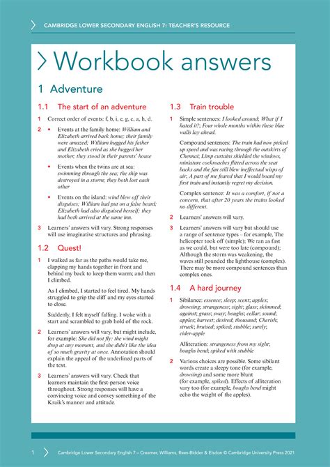 Year 7 Wb English Cambridge Lower Secondary Workbook Answers 1 Adventure 1