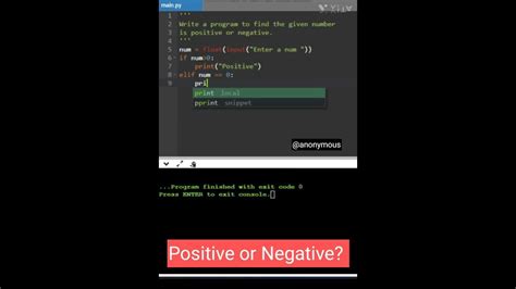 Positive Or Negative Python Script Find A Given Number Is Positive Or Negative Shorts