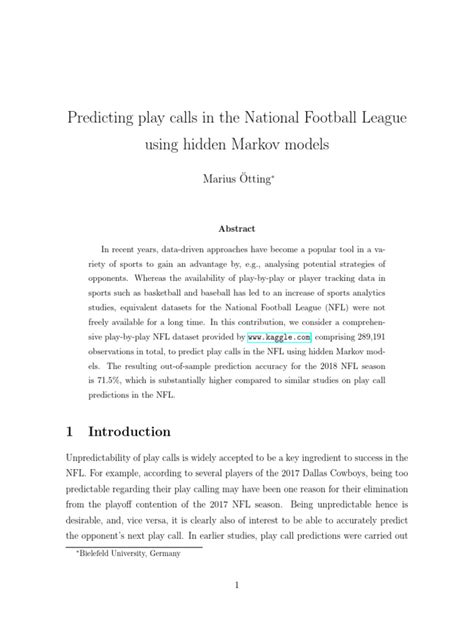 predicting play calls in the national football league using hidden markov models pdf