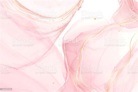 황금 선 점 및 얼룩이있는 추상적인 장미 홍당무 액체 수채화 배경 파스텔 대리석 알코올 잉크 그리기 효과 결혼 초대를 위한 벡터 일러스트 디자인 템플릿 로즈골드에 대한 스톡