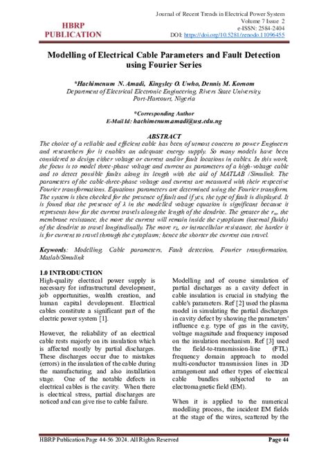 pdf modelling of electrical cable parameters and fault detection