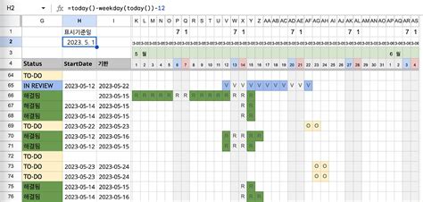 구글시트 날짜 자동 변경 구성