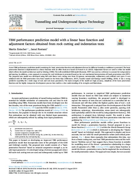 Pdf Tbm Performance Prediction Model With A Linear Base Function And Adjustment Factors