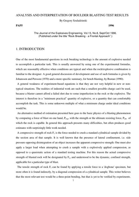 Pdf Analysis And Interpretation Of Boulder Blasting Test Results Rock Breaking Frontal