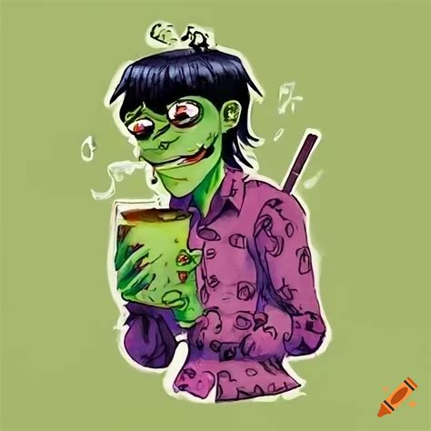 Murdoc Niccals Holding A Green Tea Drink On Craiyon