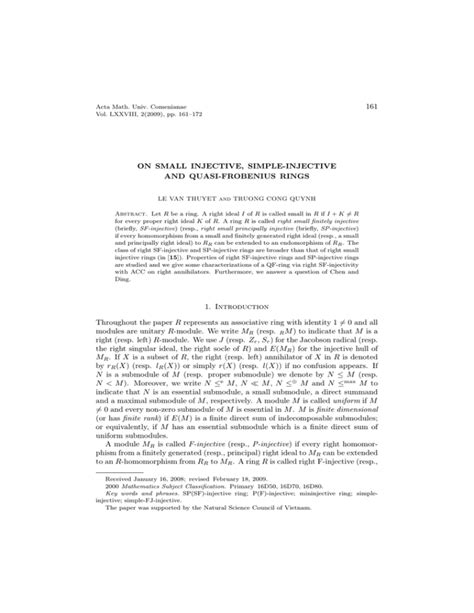 161 On Small Injective Simple Injective And Quasi Frobenius Rings