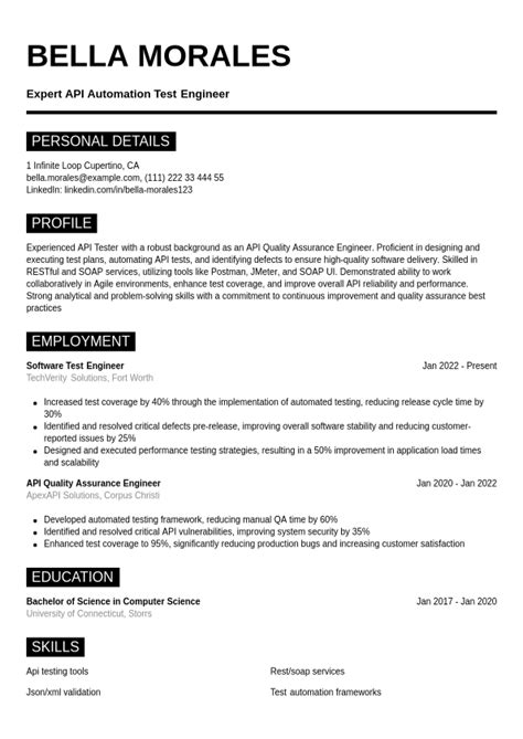 API Testing Resume Example Jobseeker