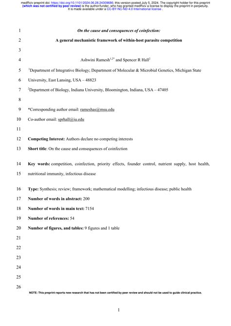 Pdf On The Cause And Consequences Of Coinfection A General