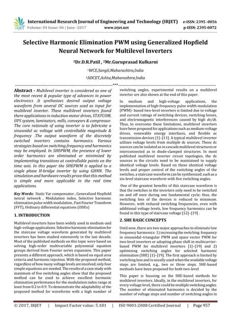 Selective Harmonic Elimination Pwm Using Generalized Hopfield Neural