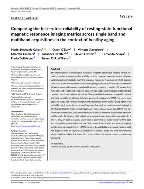 Pdf Comparing The Testretest Reliability Of Resting‐state Functional Magnetic Resonance