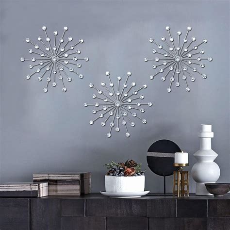 Zexuiru 3 Set Silver Metal Jeweled Wall Art Bling Crystal