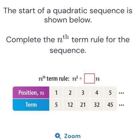 Solved The Start Of A Quadratic Sequence Is Shown Below Complete The