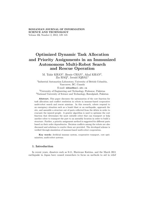 Pdf Optimized Dynamic Task Allocation And Priority Assignments In An Immunized Autonomous