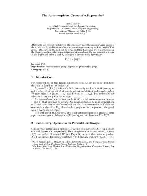 Automorphism Group Of A Hypercube Pdf Vertex Graph Theory Mathematics