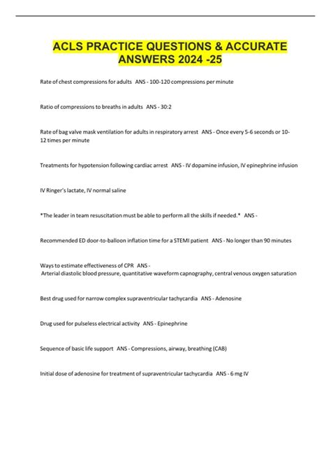 Acls Practice Questions And Accurate Answers 2024 25 Acls Stuvia Us