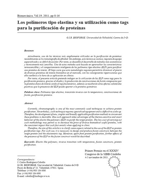 1 Los Polímeros Tipo Elastina Y Su Utilización Como Tags Para La Purificación De Proteínas Pdf