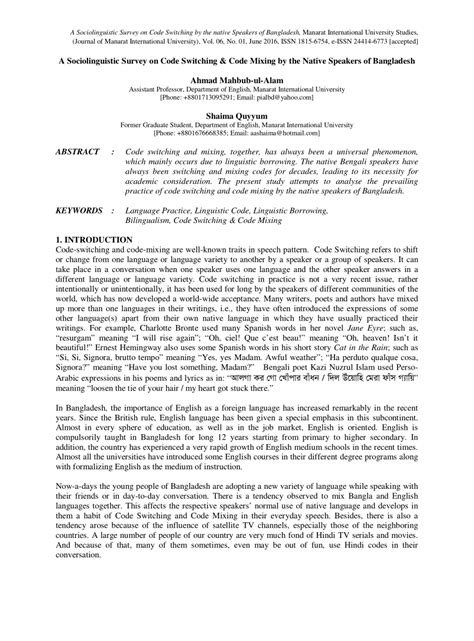 Pdf A Sociolinguistic Survey On Code Switching And Code Mixing By The