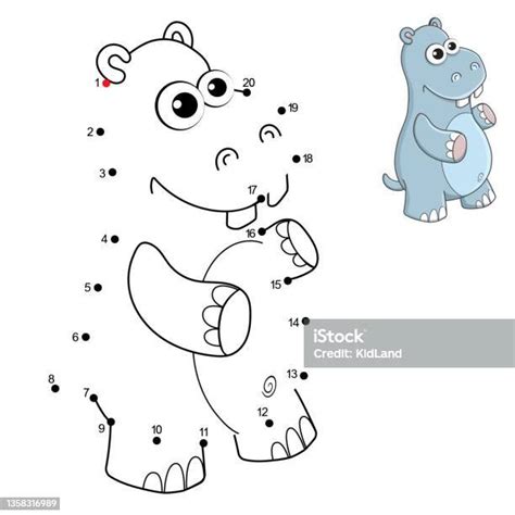 도트 게임 뚱 땡 숫자로 점을 연결하고 끝은 만화 귀여운 하마를 그립니다 로직 게임 및 색칠 페이지 답변 카운트 번호 120을 연습하는 아이들을위한 교육 워크 시트 점