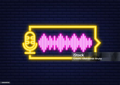 팟캐스트 네온 아이콘 배지 아이콘 스탬프 로고 벡터 스톡 일러스트레이션입니다 녹음 장비에 대한 스톡 벡터 아트 및 기타 이미지 녹음 장비 로고 소음 Istock