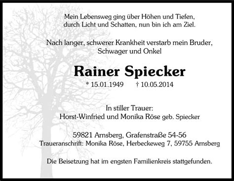 Traueranzeigen Von Rainer Spiecker Trauer In Nrw De