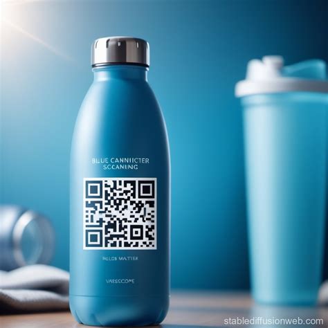 Phone Scanning Qr Code On Blue Water Bottle Having A White Logo Prompts