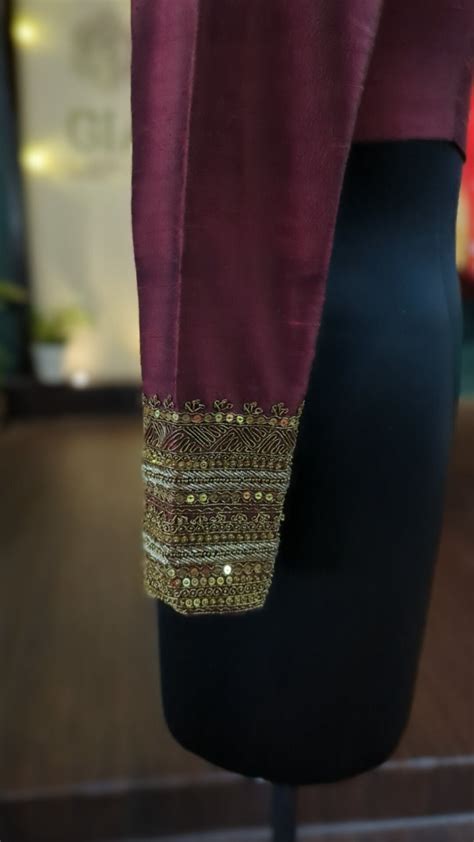 Maroon Raw Silk Blouse Full Sleeve Zardozi Work Antique Gold