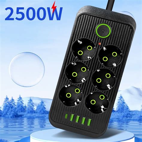 F M W Plugs Pd Usb Ports Multifunctional Socket With Switch Eu Plug Black