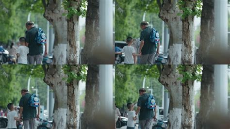 爷爷接孙子放学背影 视频素材下载