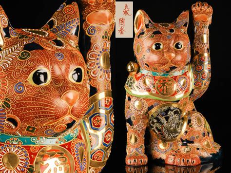やや傷や汚れあり流九谷焼 陶香 金襴手盛絵特大招き猫置物 KG390の落札情報詳細 ヤフオク落札価格検索 オークフリー