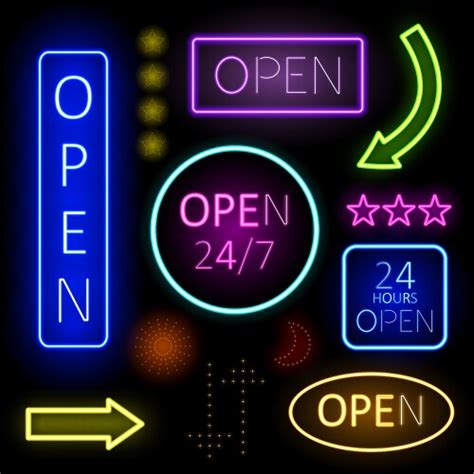 Glowing Neon Signs Royalty Free Vector Image Vectorstock