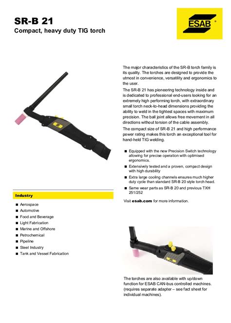 Esab Sr B 21 Tig Torch Okc 50 4mt Water Cooled Cigweld