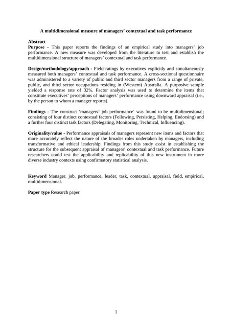Pdf A Multidimensional Measure Of Managers Contextual And Task Performance